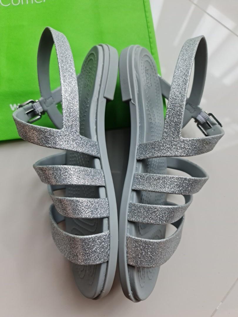 Women's Iconic Crocs comfortTulum Silver Glitter Sandals, Women's ...