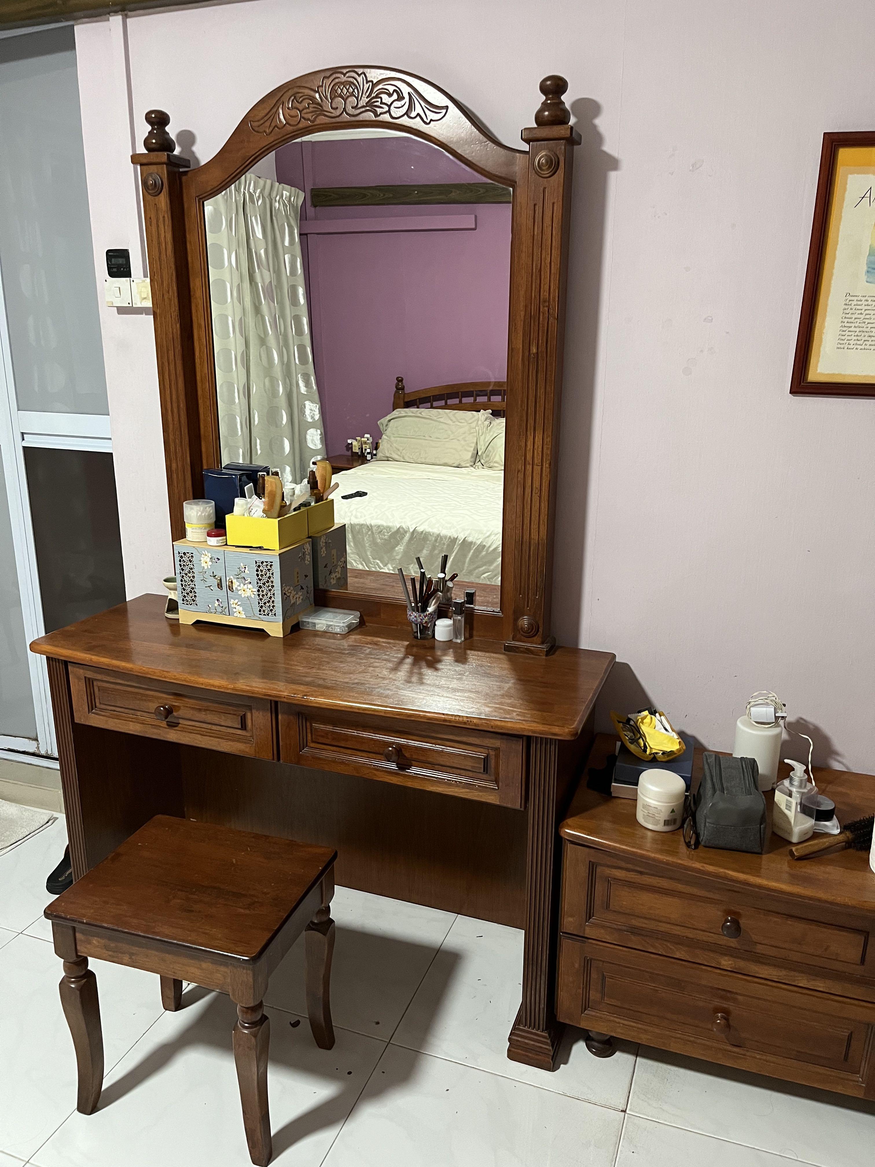 Wooden Vanity Dressing Table including Chair, Furniture & Home Living ...