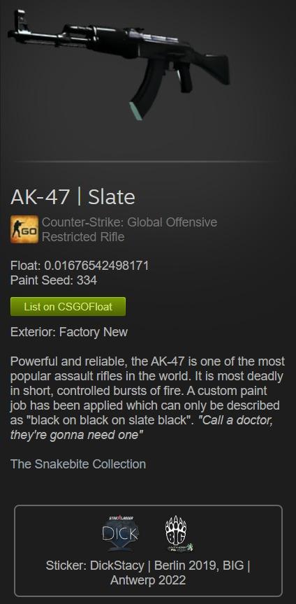AK-47 | Slate FN w/ Dickstacy Sticker CSGO Skin, Video Gaming, Video ... AK-47 | Slate FN w/ Dickstacy Sticker CSGO Skin, Video Gaming, Video ...
