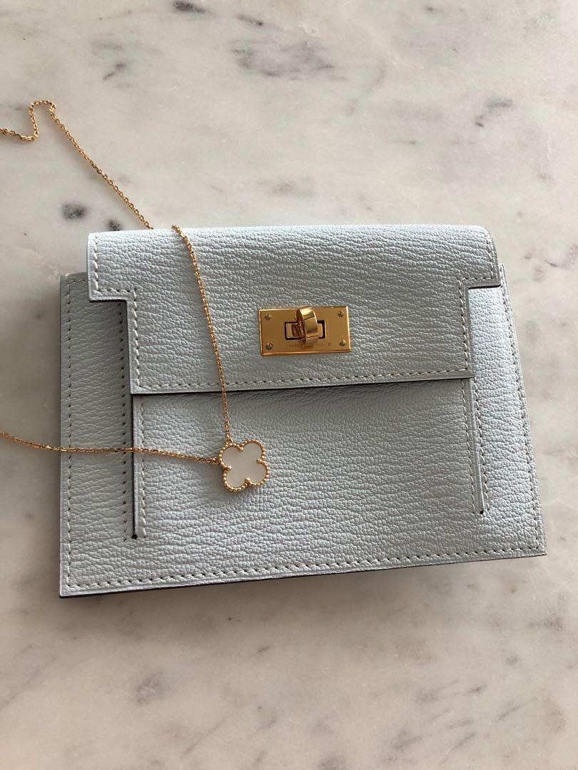 Authentic Kelly Pocket Blue Brume Wallet, Luxury, Bags & Wallets on ...