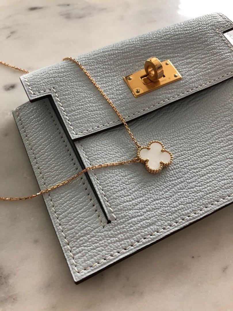 Authentic Kelly Pocket Blue Brume Wallet, Luxury, Bags & Wallets on ...