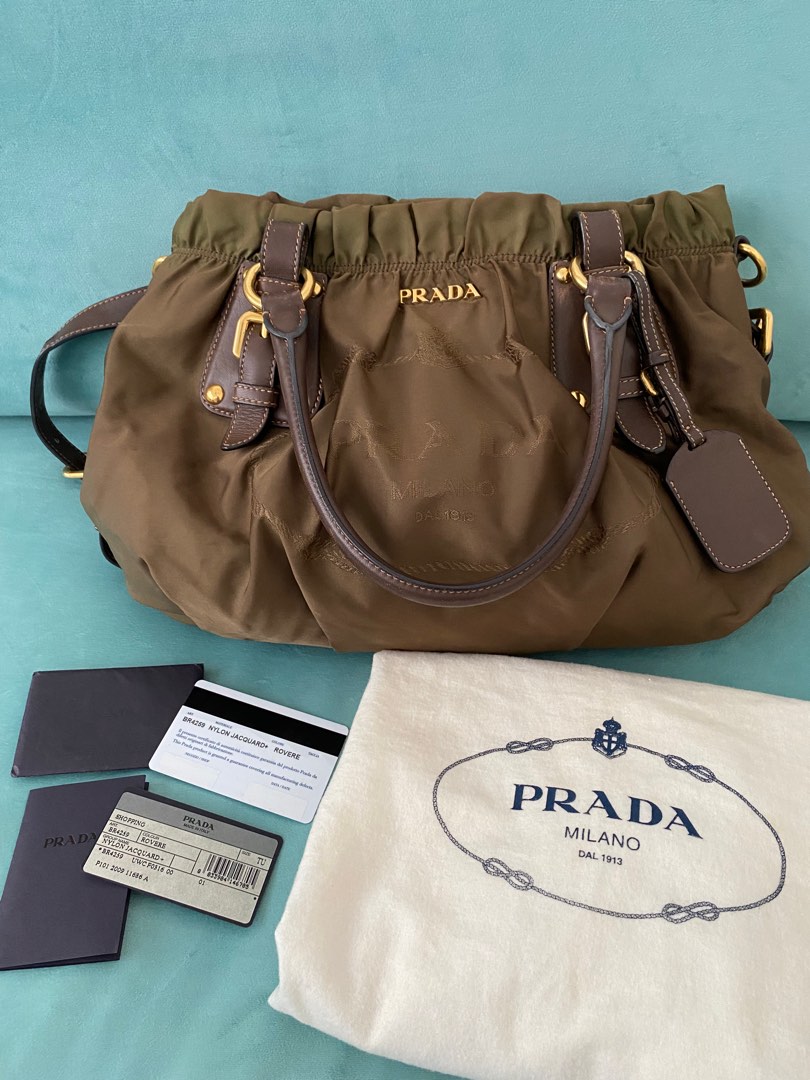 Authentic Prada Nylon Jacquard Satchel in Rovere, Luxury, Bags & Wallets on Carousell