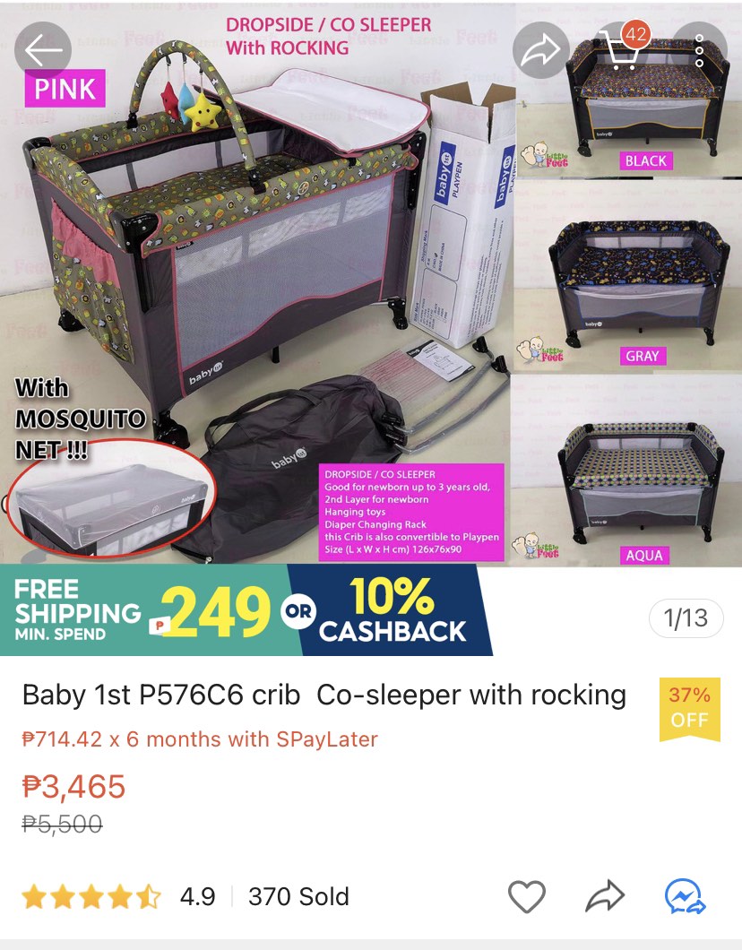 Baby 1st Crib/ Co-sleeper with rocking, Babies & Kids, Baby Nursery ...