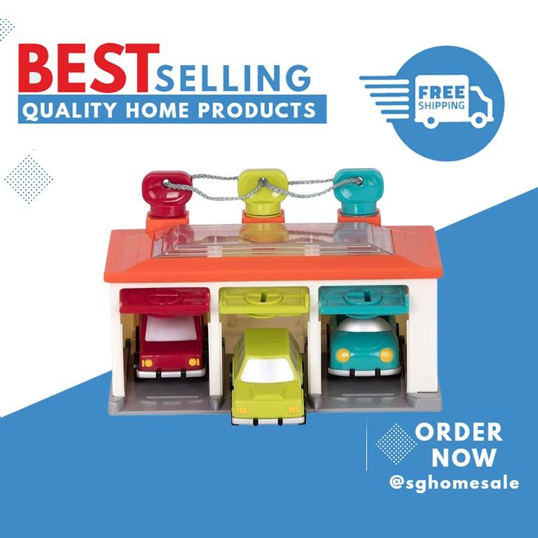 Battat – 3 Car Garage – Shape Sorting Toy Garage with Keys and 3 Toy ...
