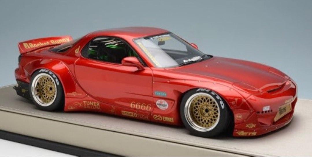 (Brand New) 1/18 Rocket Bunny RX-7 FD3S Candy Red 6666 Wheels Ltd. Ed ...