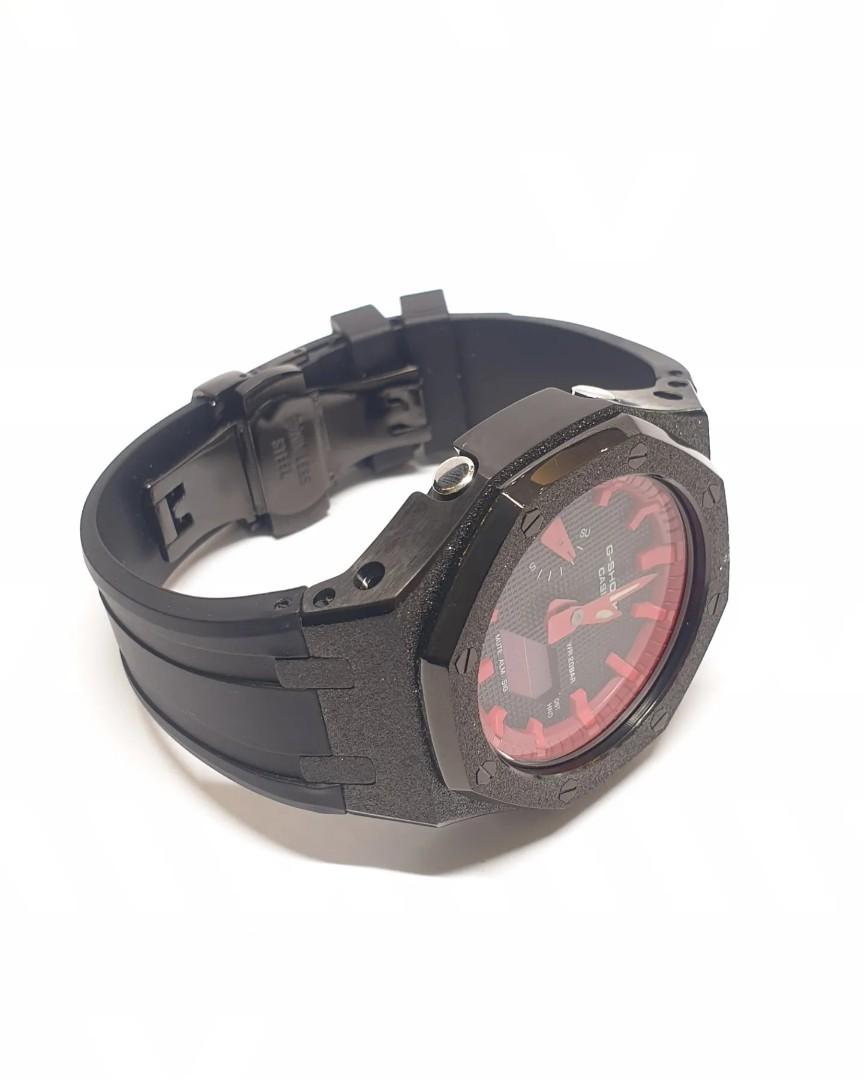 Casioak GA-2100 red black series in frosted black bezel black strap ...
