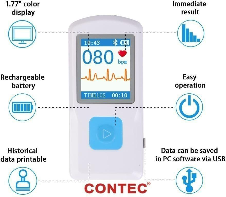 CONTEC Portable ECG/EKG Monitor PC Software Electrocardiogram Bluetooth ...