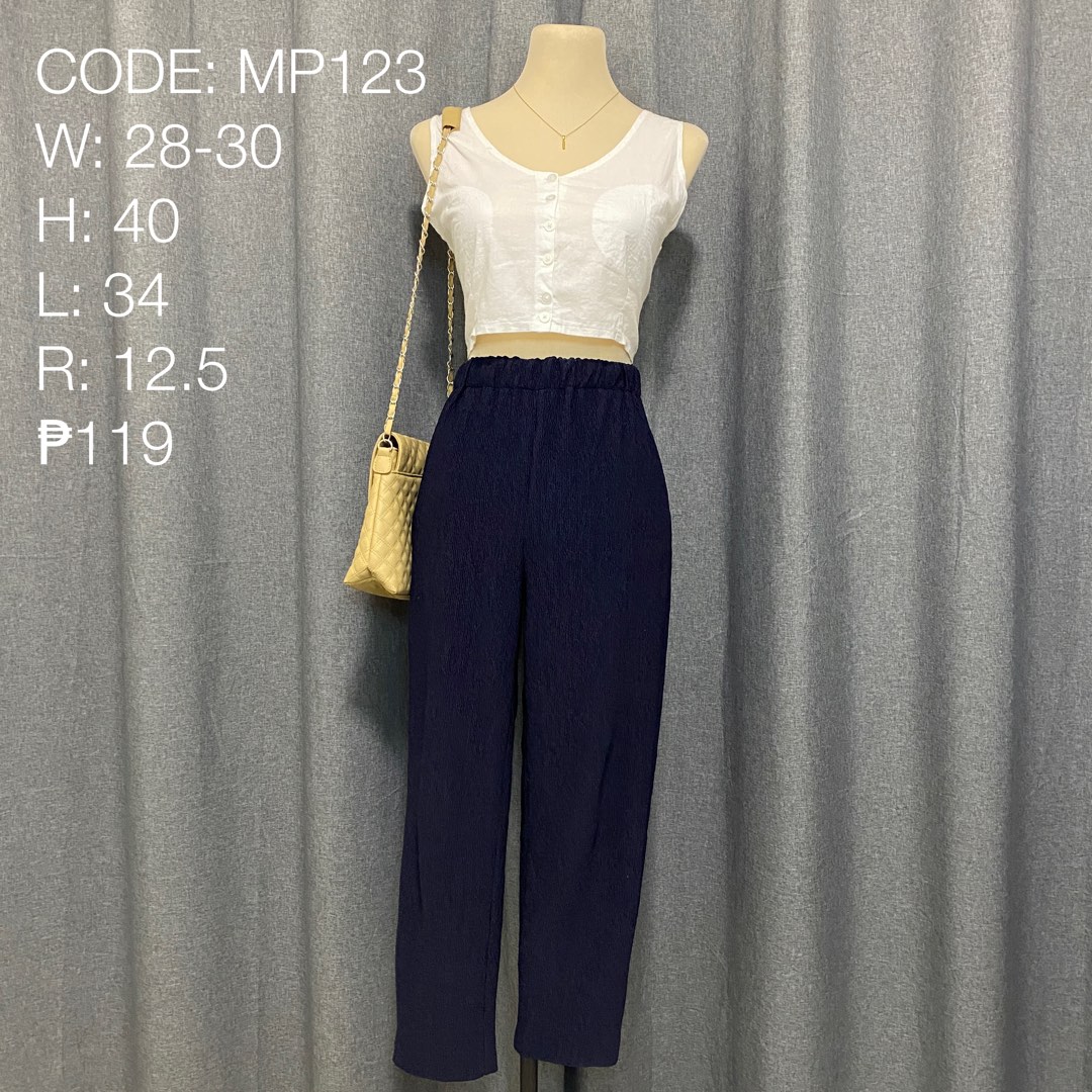 Dark Blue Detailed Garterized Pants, Women's Fashion, Bottoms, Other ...