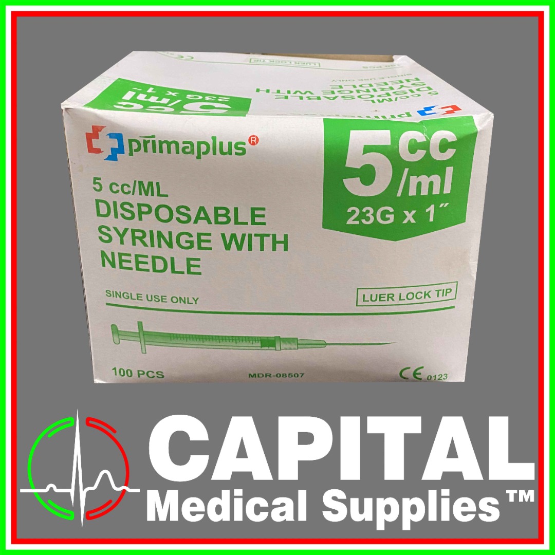 Disposable Syringe, With Needle Luer Lock, 5cc, 23G x 1", Health & Nutrition, Health Monitors ...