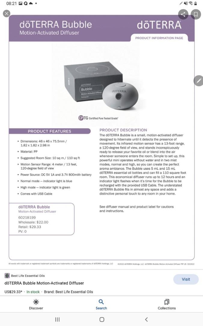 Doterra Bubbles Diffuser, Furniture & Home Living, Home Fragrance on Carousell