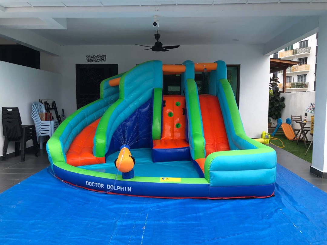 Double Slide Besar Puas Hati Kolam Budak Kids Pool Water Slide Bouncy ...
