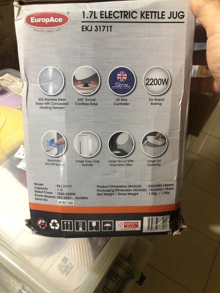 EuropAce 1.7L electric kettle, TV & Home Appliances, Kitchen Appliances ...