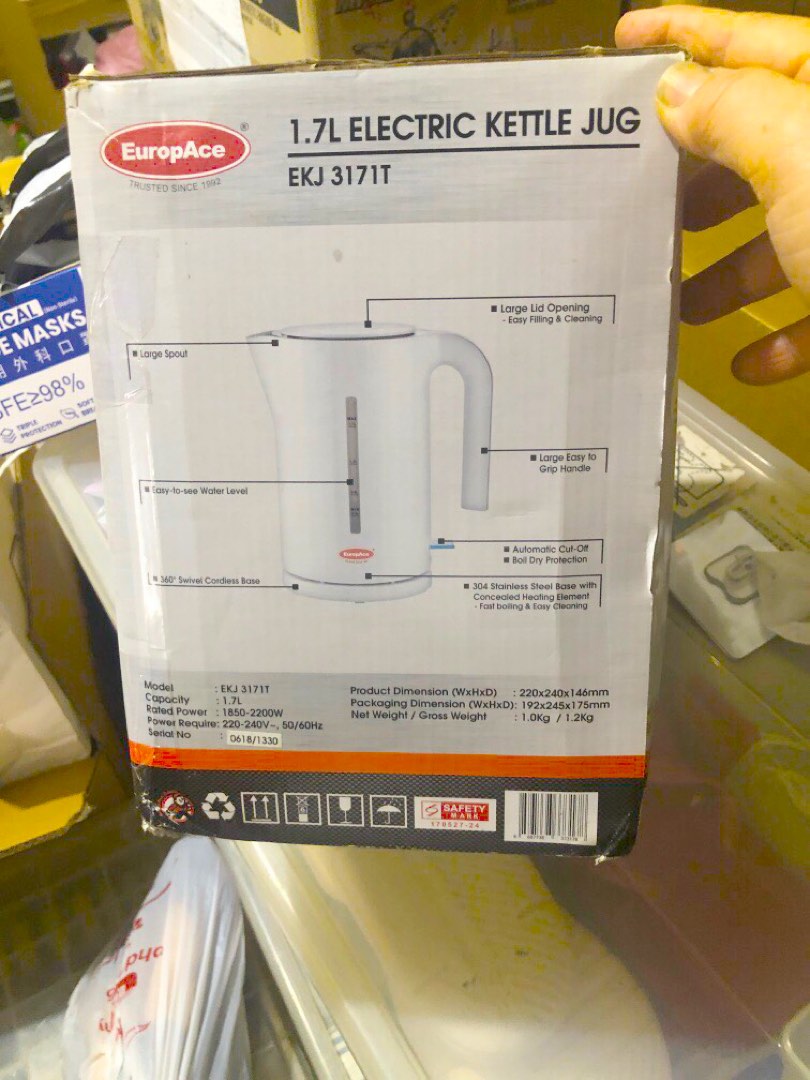EuropAce 1.7L electric kettle, TV & Home Appliances, Kitchen Appliances ...