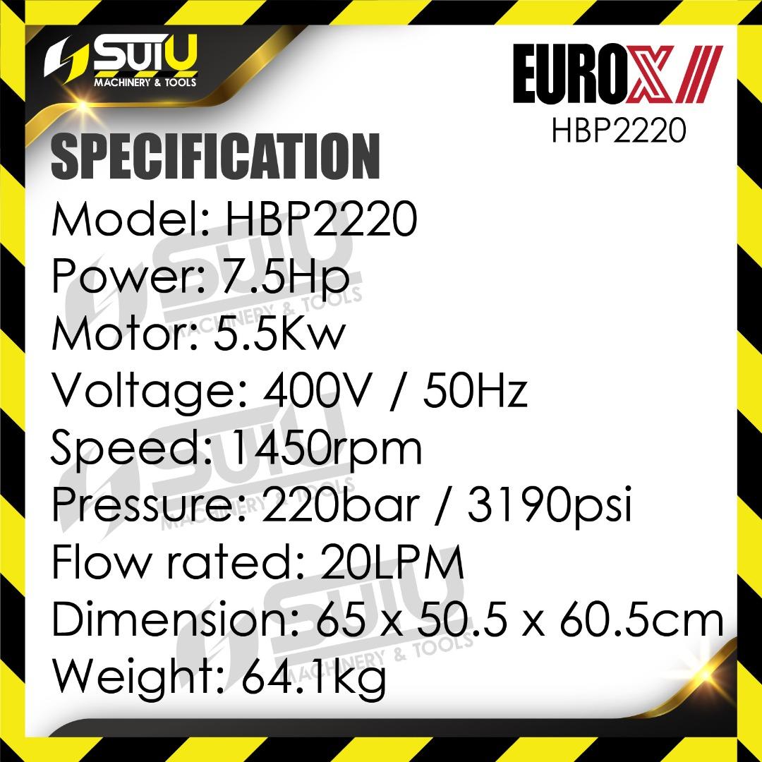 EUROX HBP2220 7.5HP 220Bar High Pressure Washer / Cleaner 5.5kW 1450RPM, Furniture & Home Living ...
