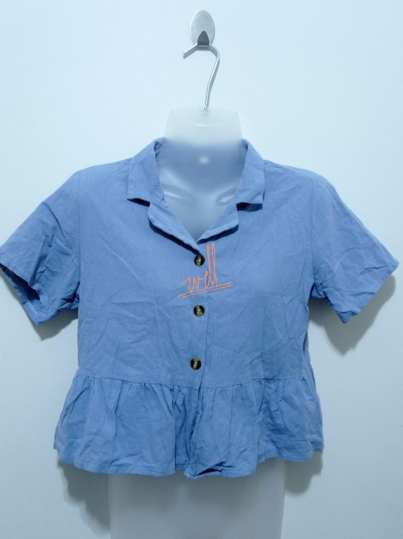Light blue semi formal top, Women's Fashion, Tops, Blouses on Carousell