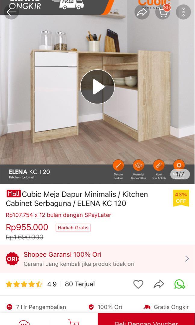 CUBIC Meja Multifungsi Meja Kerja /Dapur Minimalis Cabinet Serbaguna / Elena KC 120, Perabotan ...
