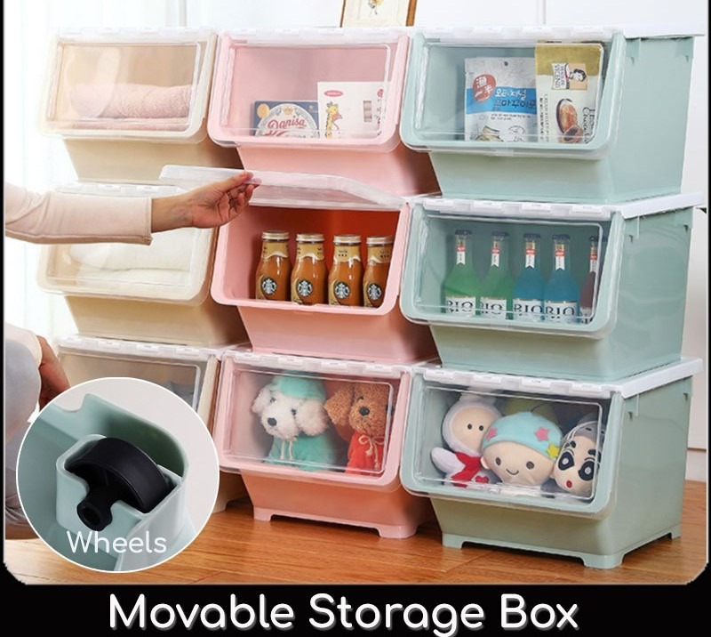 Movable Storage Box- Removable Wheel Home Organizer Plastic Container ...