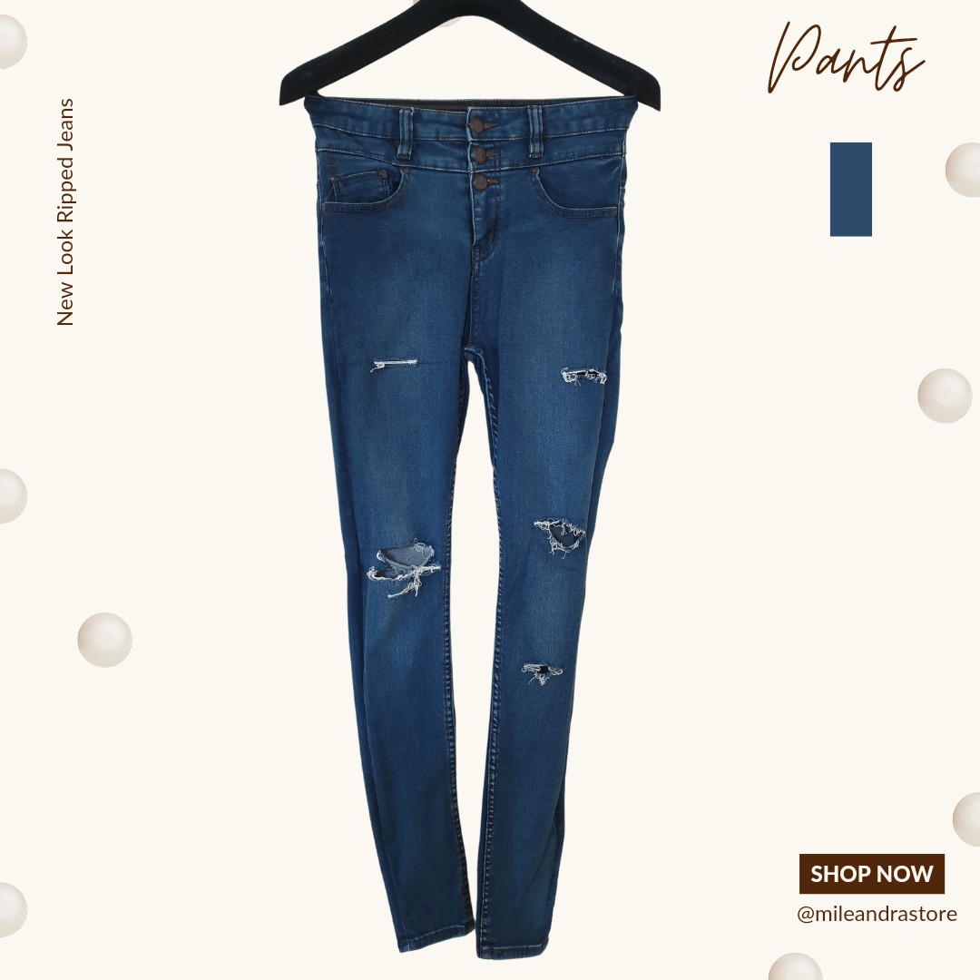 New Look High Waist Super Skinny Ripped Jeans Three Buttons Pants ...