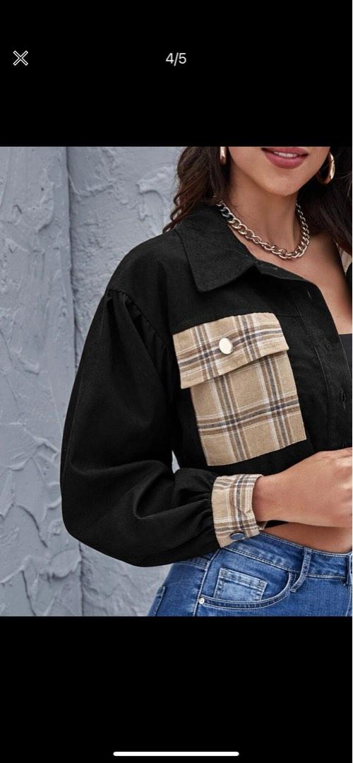 Plaid Crop Corduroy Jacket Shein Womens Fashion Tops Others Tops On