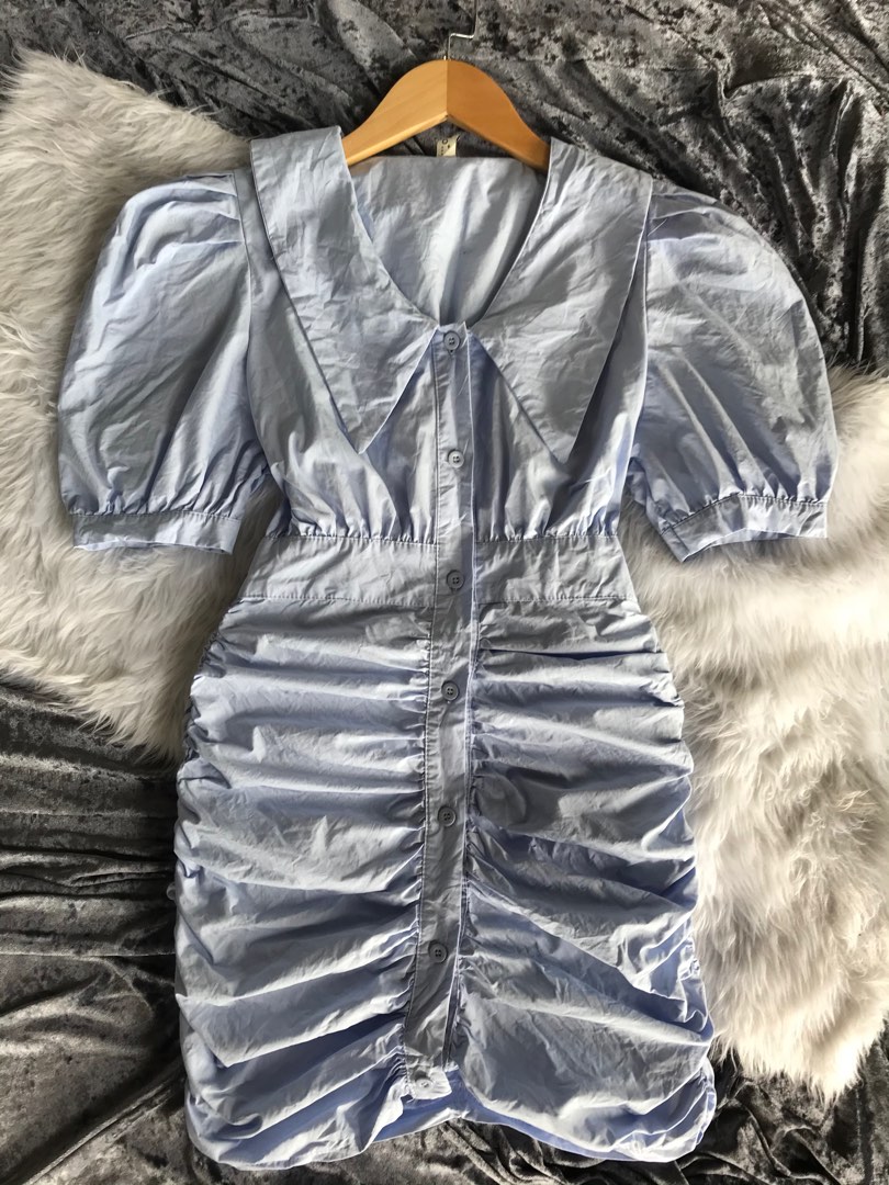 Puff Sleeve Ruched Dress Womens Fashion Dresses And Sets Dresses On Carousell