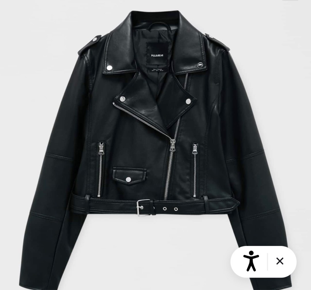 Pull & Bear Faux Leather Biker Jacket, Women's Fashion, Coats, Jackets and Outerwear on Carousell