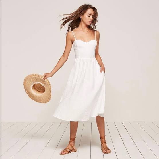 Reformation Lace Up Back Linen Midi Dress, Women's Fashion, Dresses ...