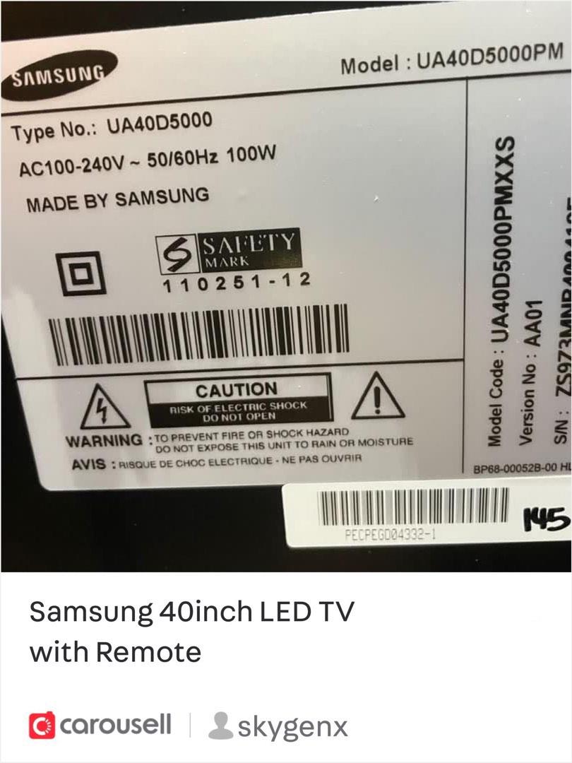 Samsung 40inch LED TV with TV Remote, TV & Home Appliances, TV & Entertainment, TV on Carousell