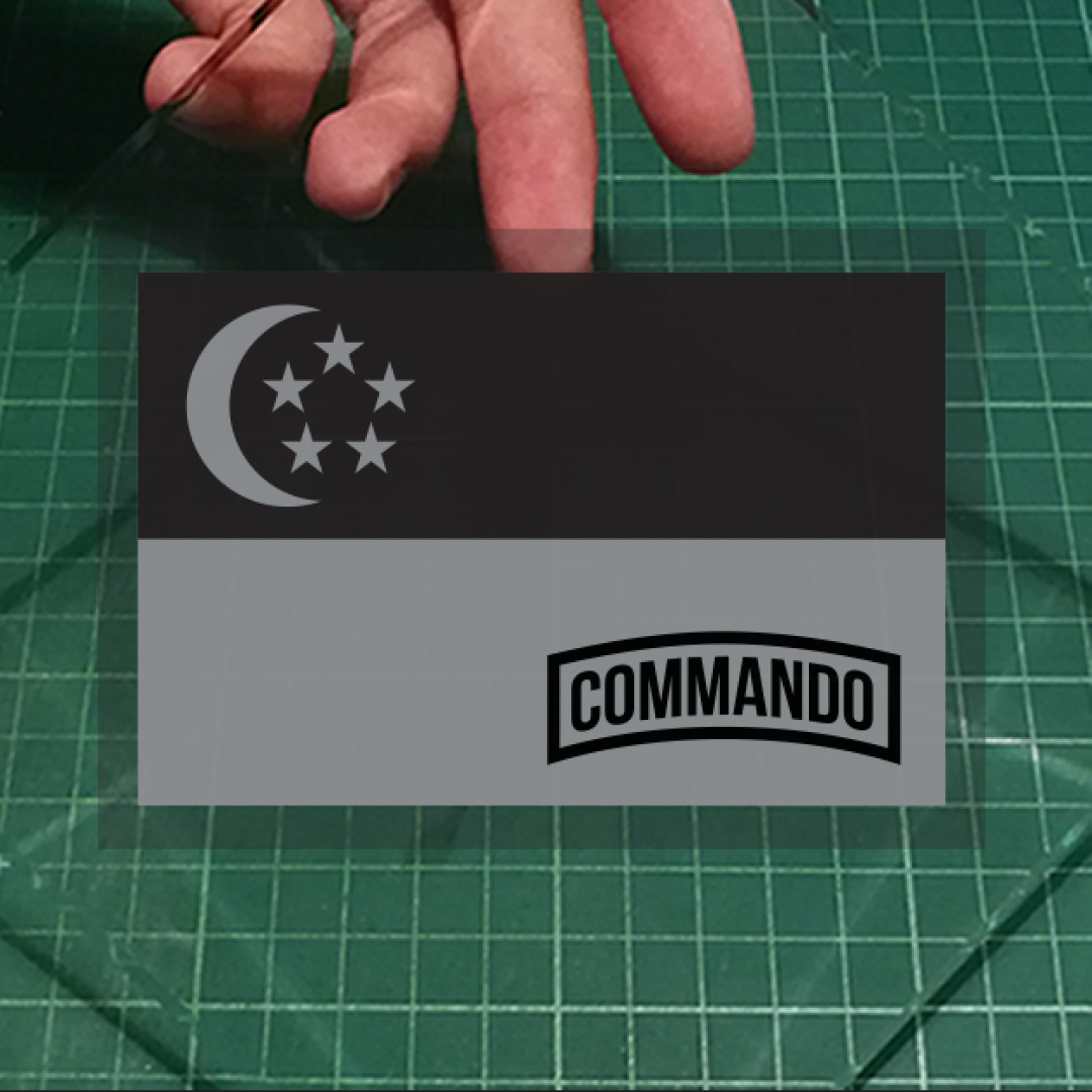 Static Cling Car Decals . Tactical Singapore Flag + COMMANDO tab . 110 ...