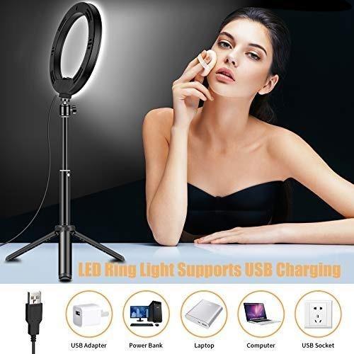 SYOSIN LED Ring Light with Extendable Tripod Stand, 8'' LED Selfie Ring ...