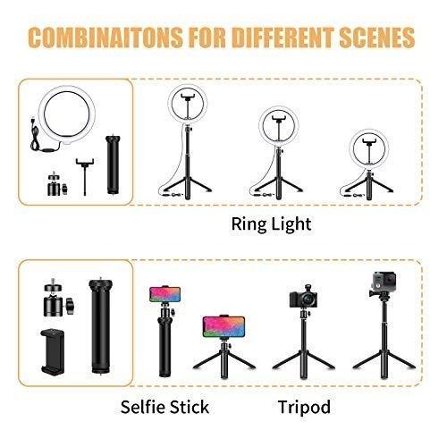 SYOSIN LED Ring Light with Extendable Tripod Stand, 8'' LED Selfie Ring ...