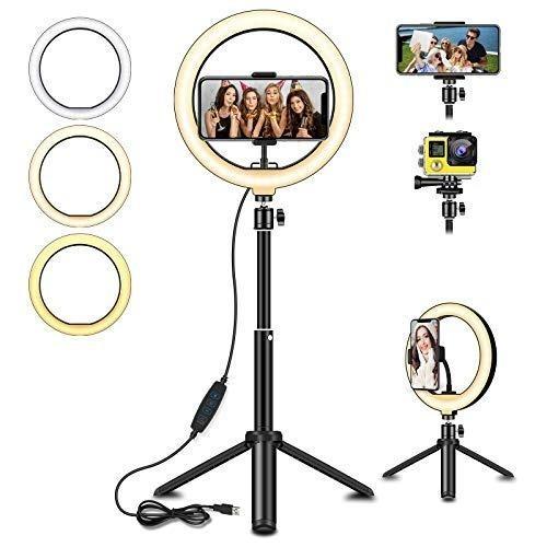SYOSIN LED Ring Light with Extendable Tripod Stand, 8'' LED Selfie Ring ...