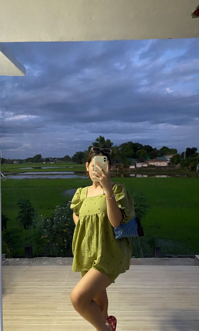 Terno Puff Sleeve in Green, Women's Fashion, Dresses & Sets, Sets or ...