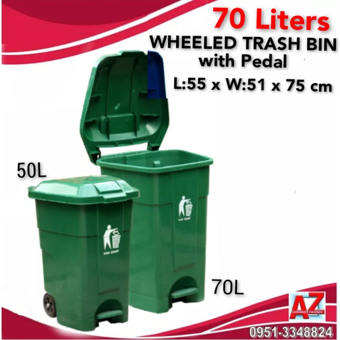 Trash Bin with Wheels with Pedal , Trash can, Trash bin, Recycle bin, 50 Liters, 70 Liters ...