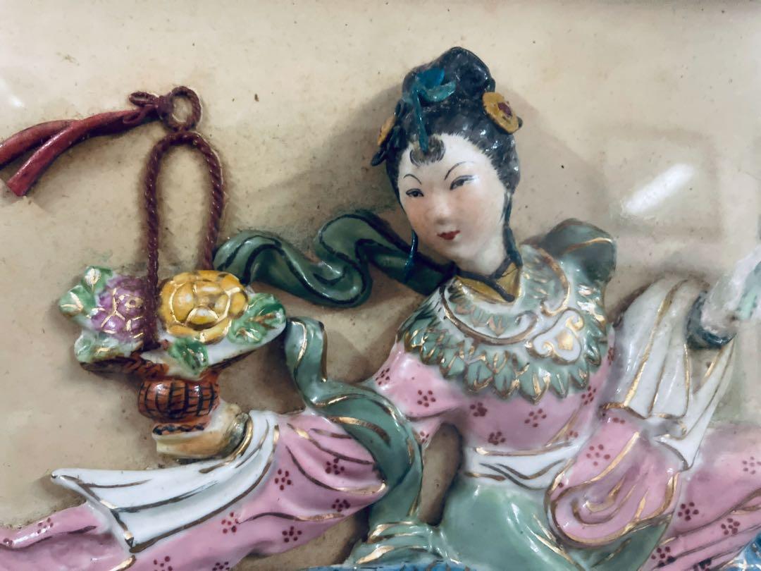 Vintage Chinese Framed Shadow Box Art with 3D Porcelain Figurines ...