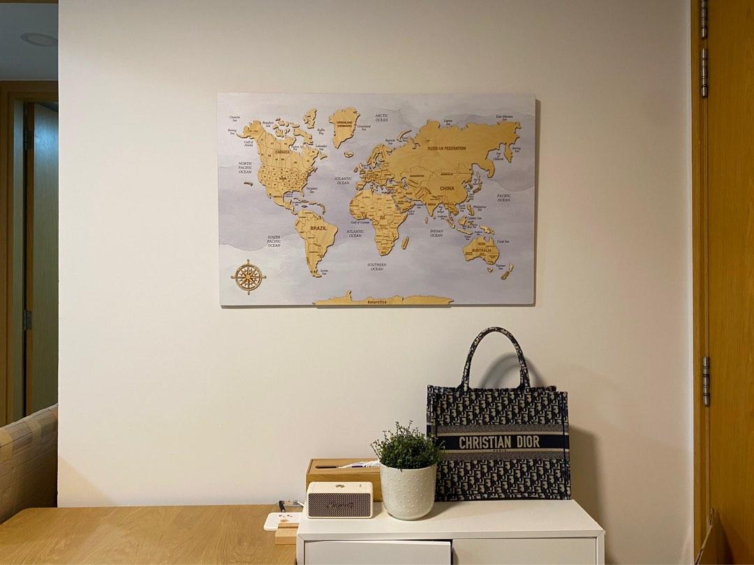 Wooden World Map, Furniture & Home Living, Home Decor, Wall Decor on ...