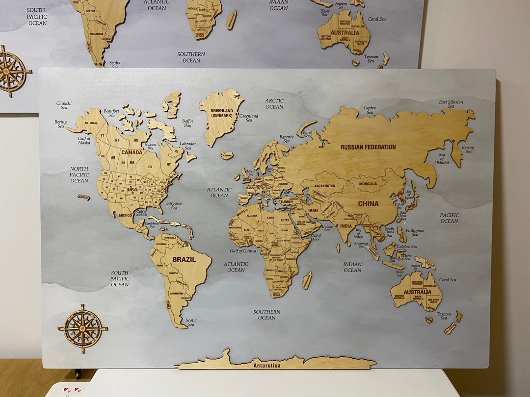 Wooden World Map, Furniture & Home Living, Home Decor, Wall Decor on ...