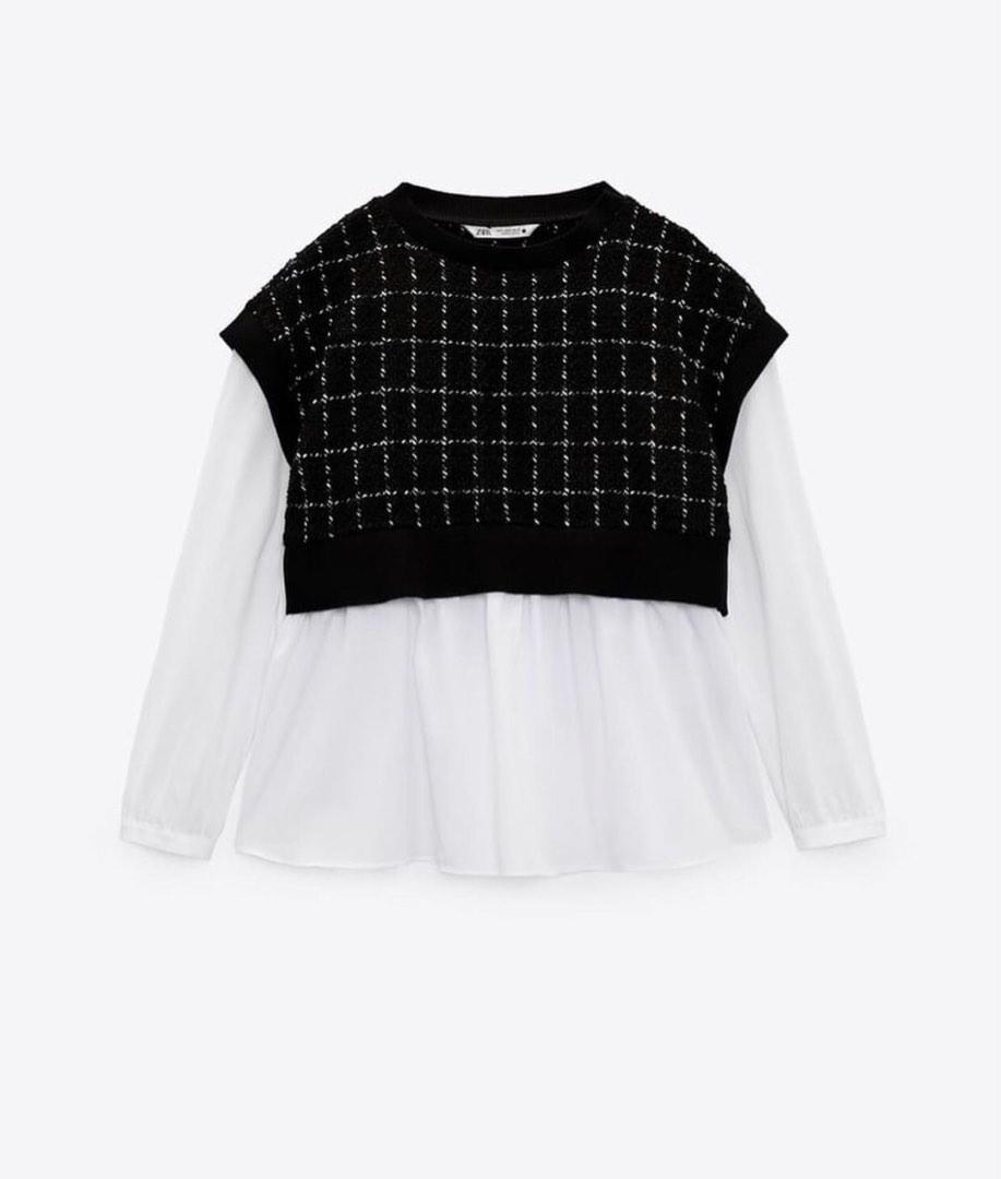 Zara contrast textured top, Women's Fashion, Tops, Longsleeves on Carousell