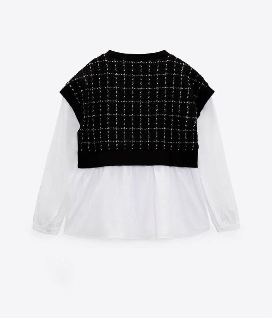 Zara contrast textured top, Women's Fashion, Tops, Longsleeves on Carousell
