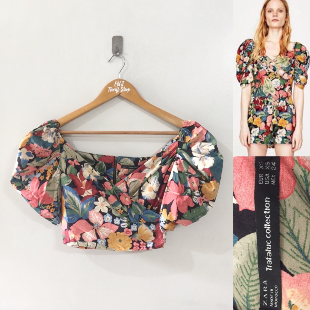 Zara Floral Puff Top, Women's Fashion, Tops, Blouses on Carousell