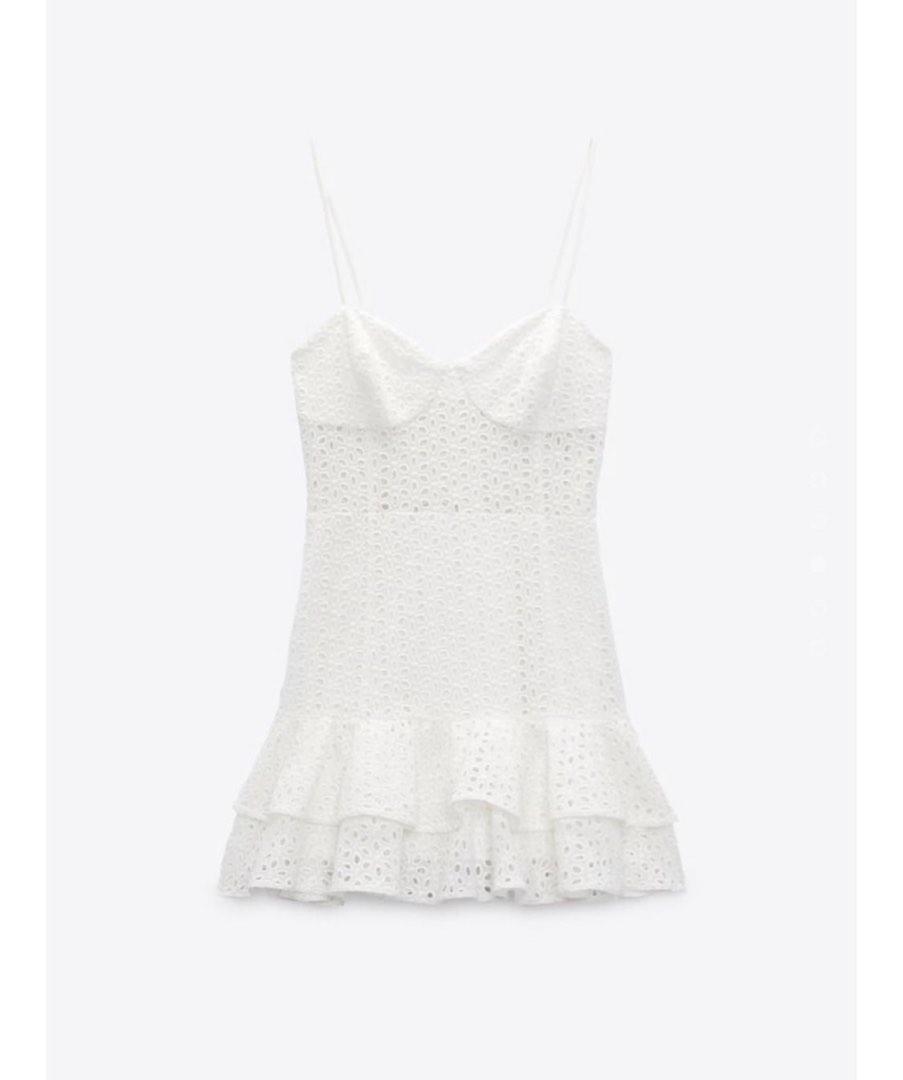 Zara Full Cutwork Embroidery Dress with ruffles hem, Women's Fashion ...