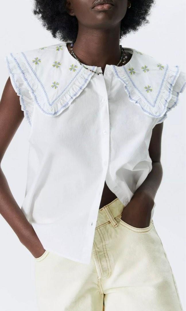 Zara Peter Pan Collared Shirt, Women's Fashion, Tops, Shirts on Carousell