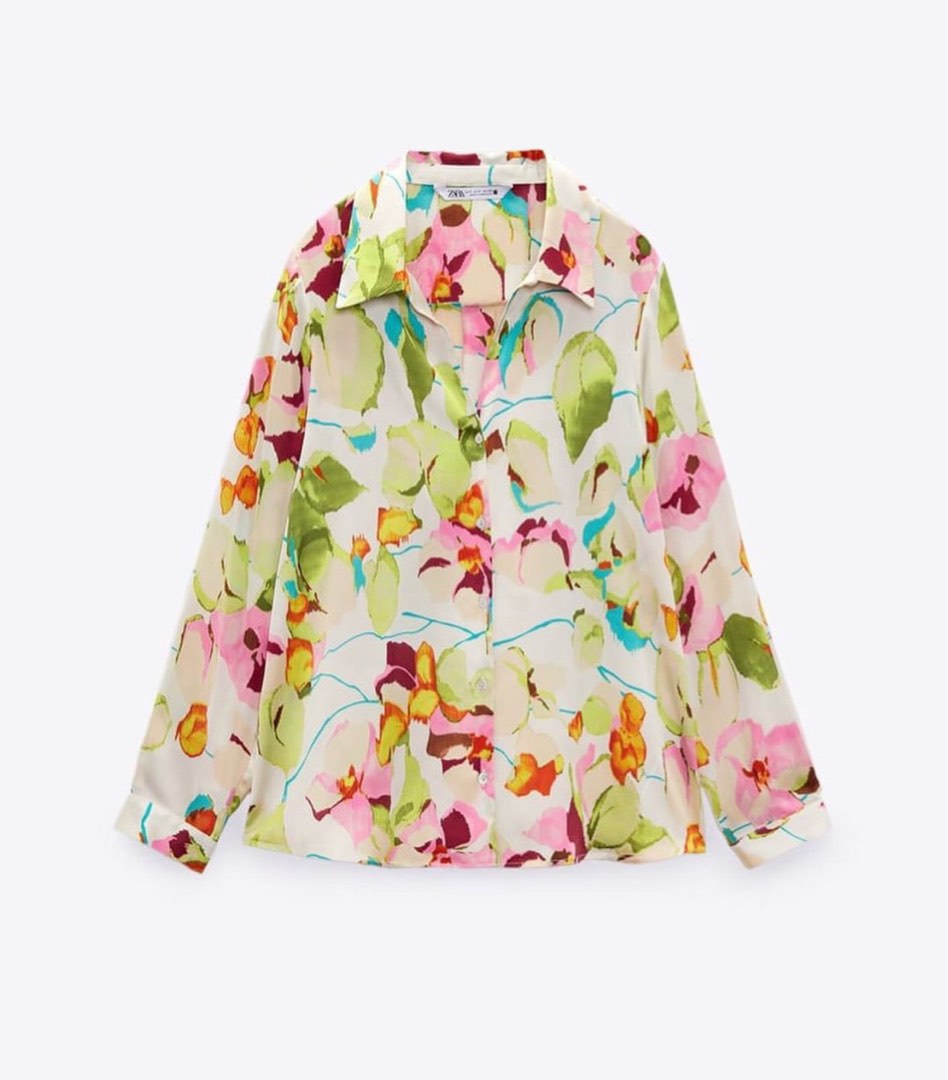 Zara printed satin shirt, Women's Fashion, Tops, Longsleeves on Carousell