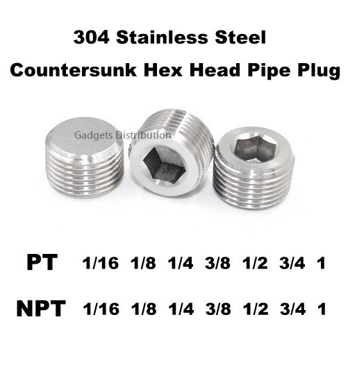 304 Stainless Steel Countersunk Hex Taper Conical Thread Head Pipe Plug ...