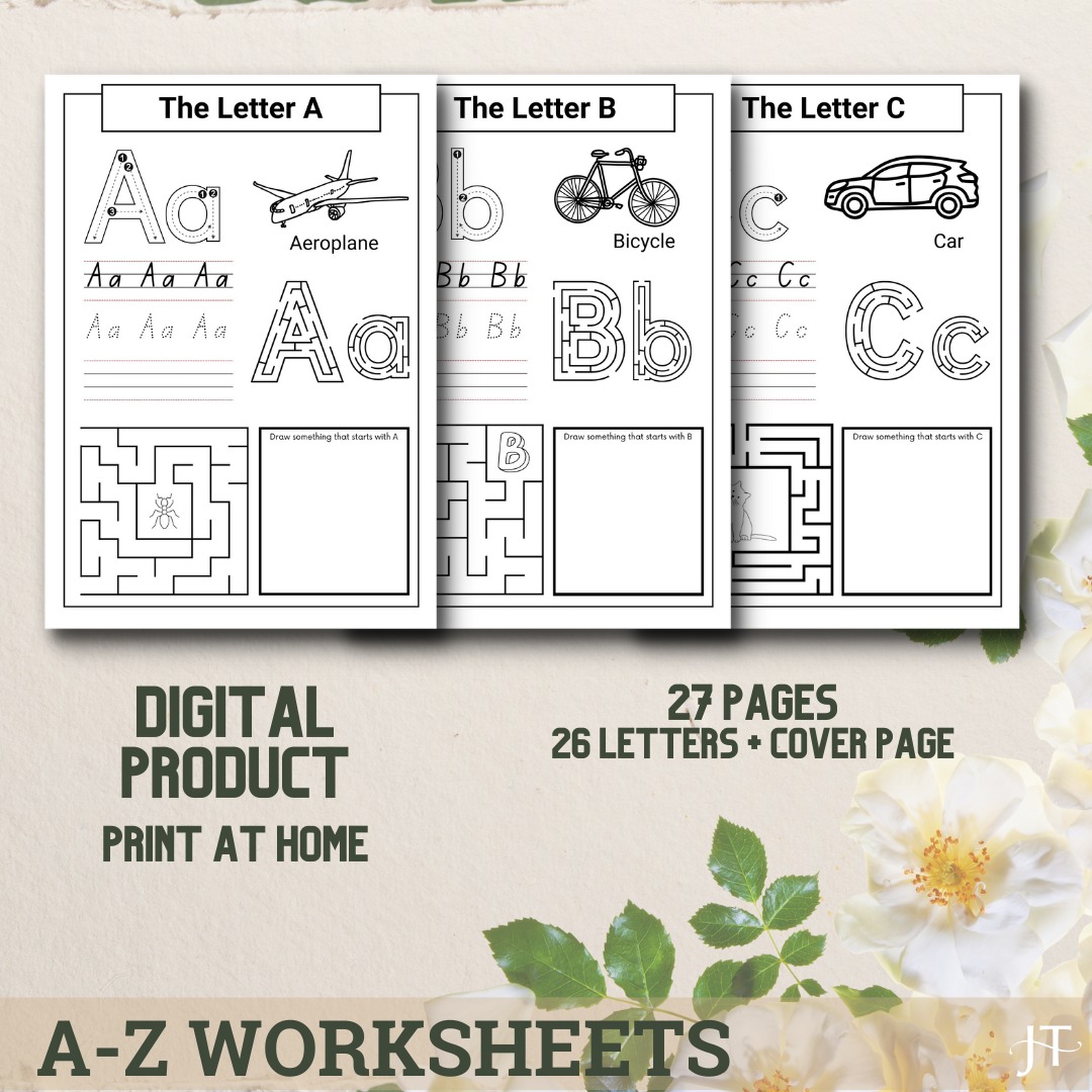 Alphabet Letter Tracing and Maze Soft Copy Printable PDF Worksheets ...