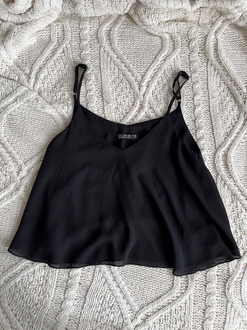 basic cami in black (cropped), Women's Fashion, Tops, Sleeveless on ...
