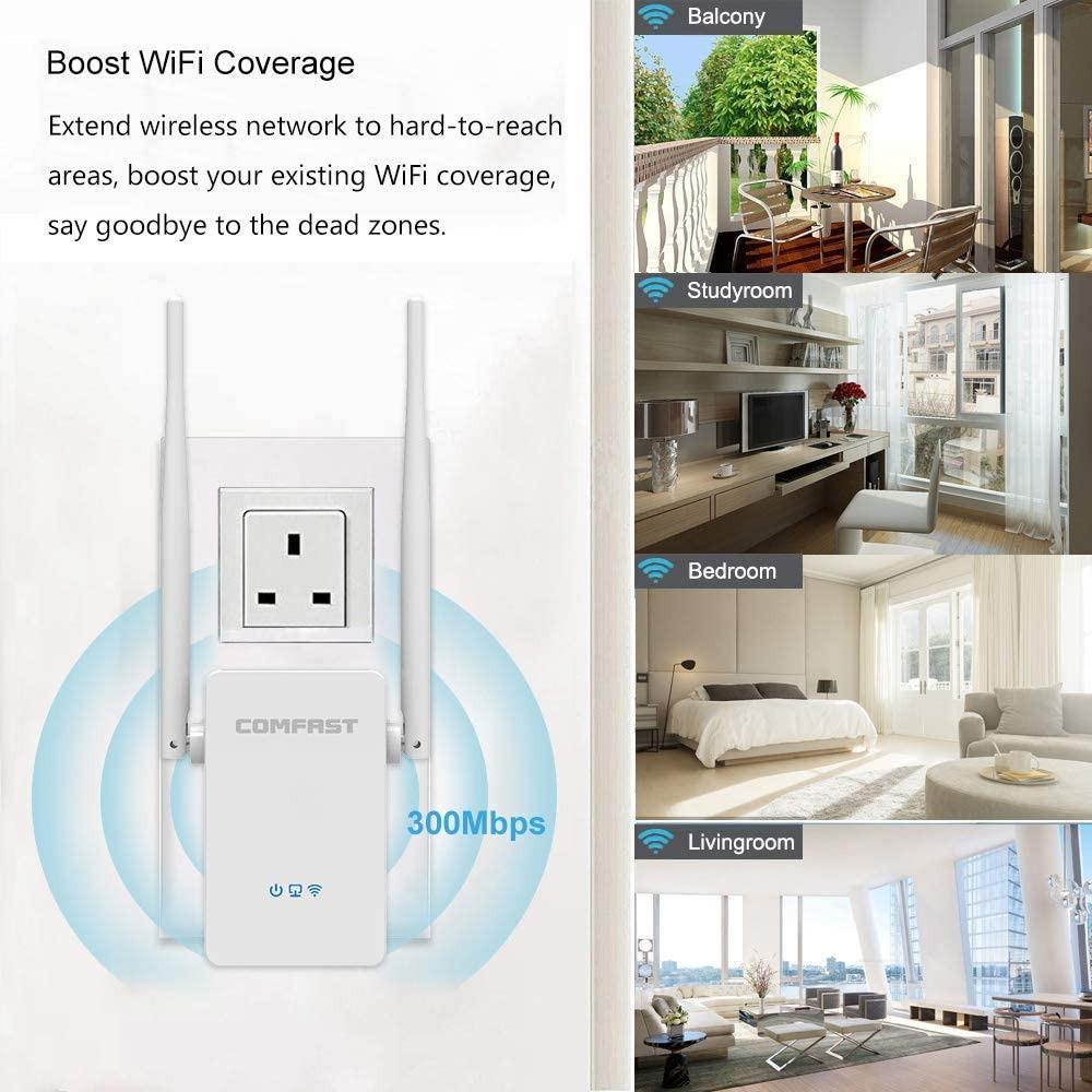 COMFAST 300Mbps WiFi Repeater WiFi Extender Booster 2.4GHz Wireless ...