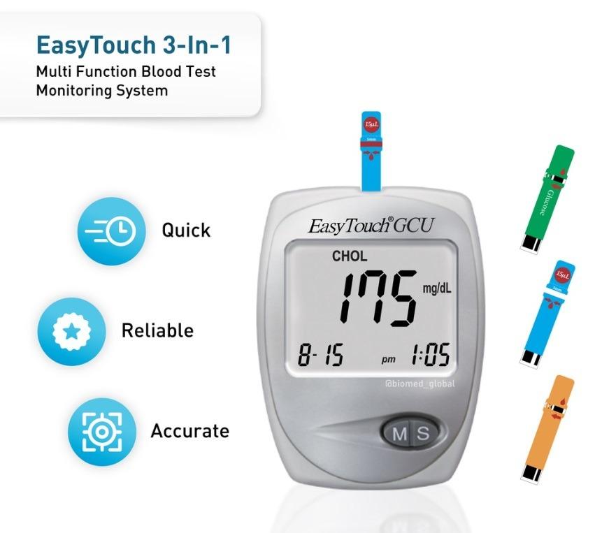 EasyTouch GCU Meter 3-In-1 Blood Glucose, Cholesterol, Uric Acid ...