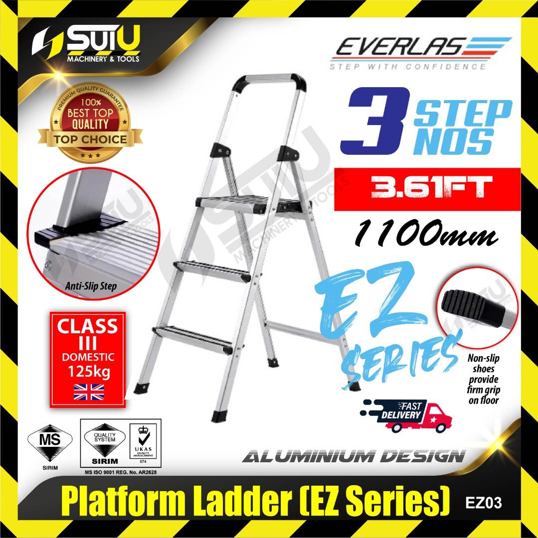 EVERLAS EZ03 3 Steps 1100MM EZ-Series Aluminum Platform Ladder, Furniture & Home Living, Home ...
