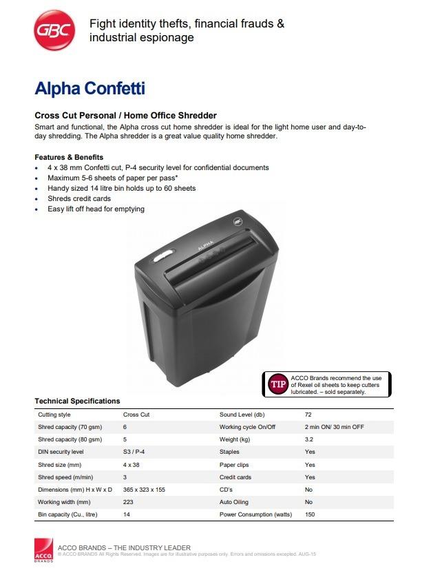 GBC Alpha Confetti. New Series. Free GBC Oil Sheets. P-4 Security Level ...