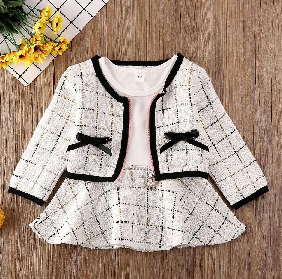 Girls princess kids white tweed longsleeves blazer coat terno party ...